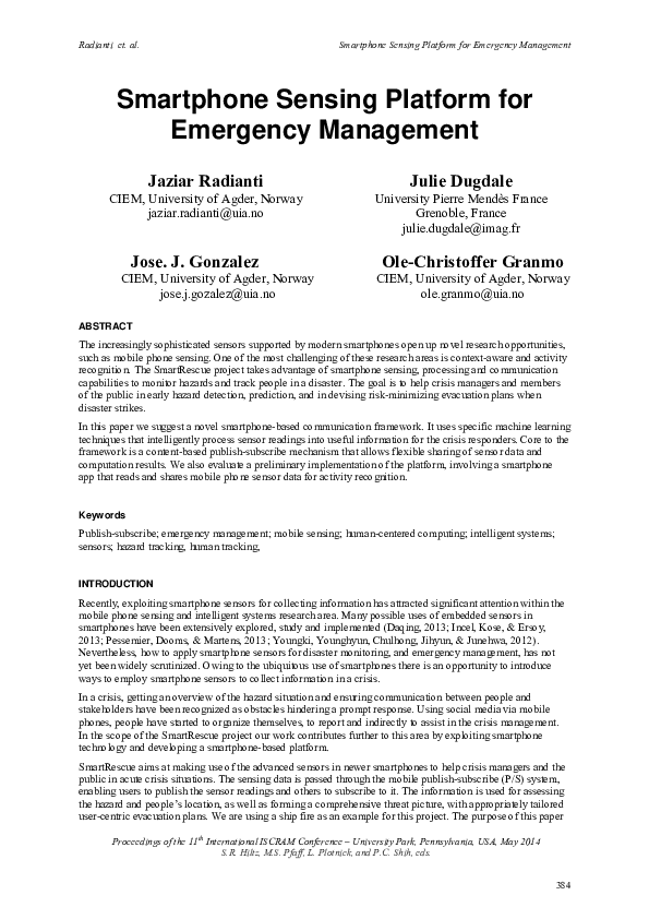 (PDF) Smartphone sensing platform for emergency management
