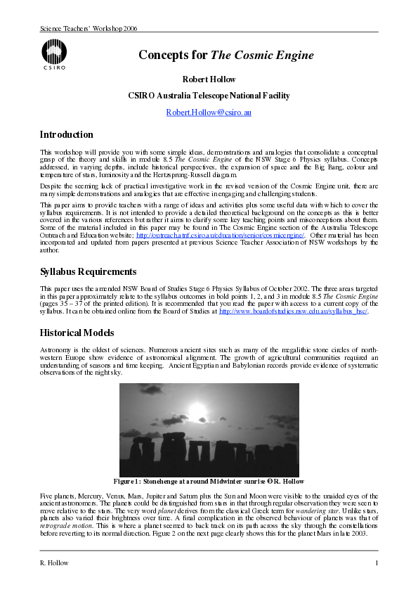 (PDF) Concepts for The Cosmic Engine