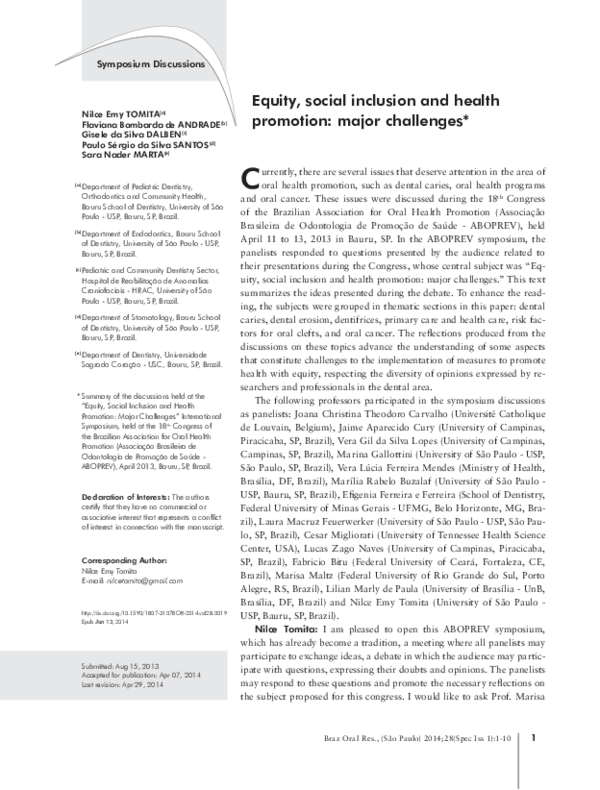 (PDF) Equity, social inclusion and health promotion: major challenges