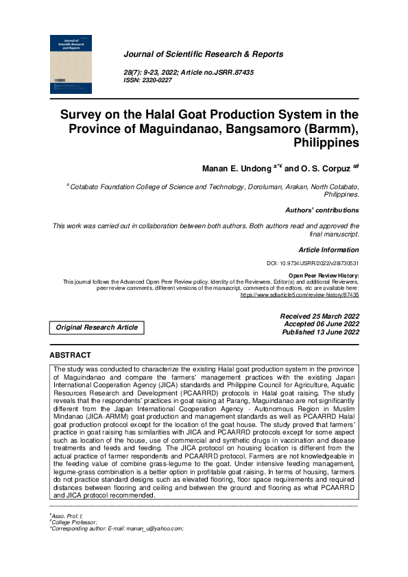 (PDF) Survey on the Halal Goat Production System in the Province of ...