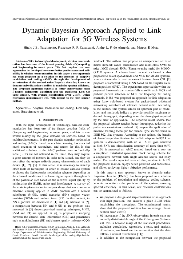 (PDF) Dynamic Bayesian Classifier for 5G Link Adaptation