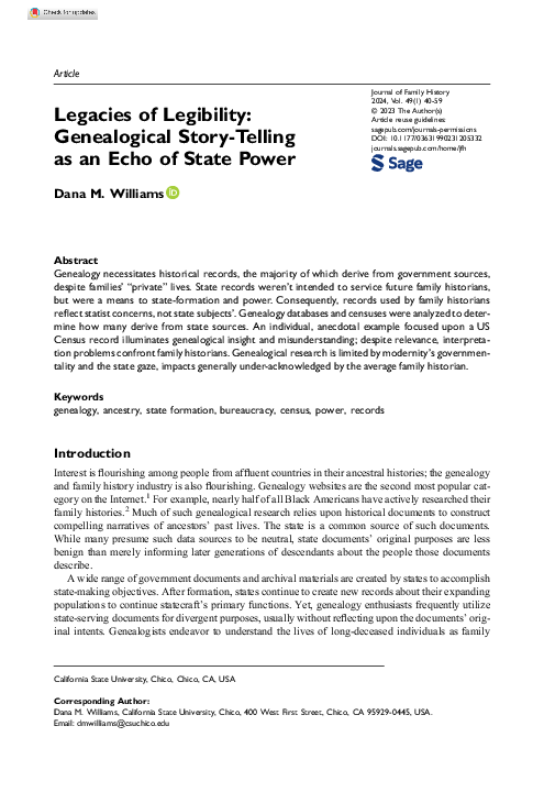 (PDF) Legacies of Legibility: Genealogical Story-Telling as an Echo of ...