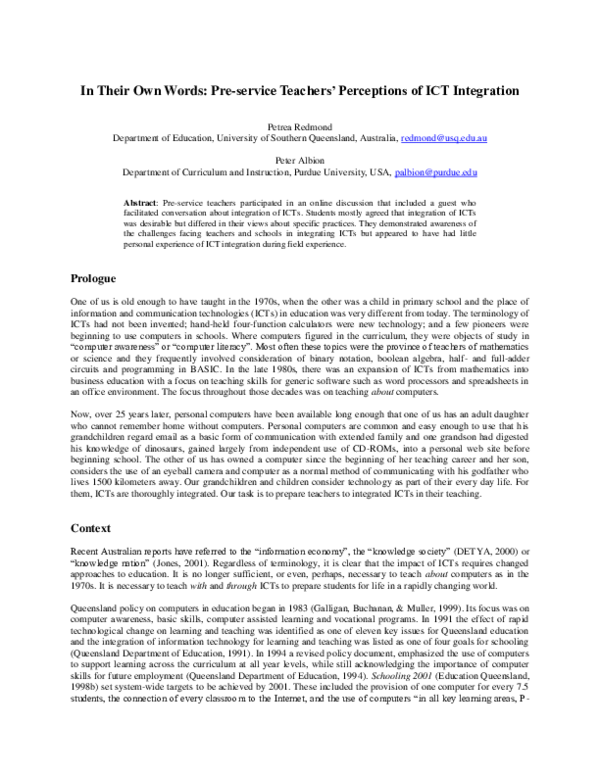 (PDF) In their own words: pre-service teachers’ perceptions of ICT integration