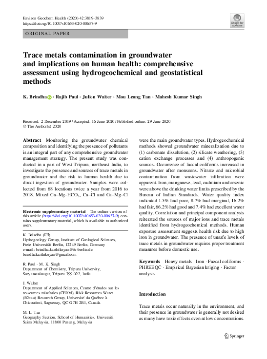 (PDF) Trace metals contamination in groundwater and implications on human health: comprehensive ...