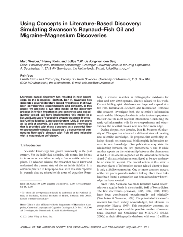 (PDF) Using concepts in literature‐based discovery: Simulating Swanson ...
