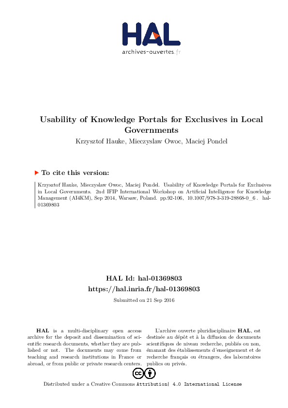 (PDF) Usability of Knowledge Portals for Exclusives in Local Governments