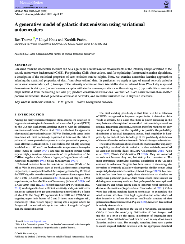 (PDF) A generative model of galactic dust emission using variational autoencoders