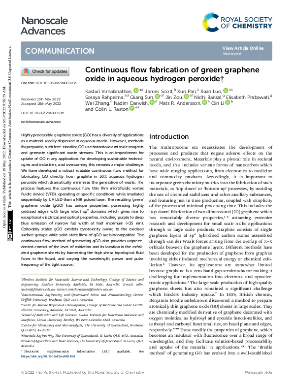(PDF) Continuous flow fabrication of green graphene oxide in aqueous ...