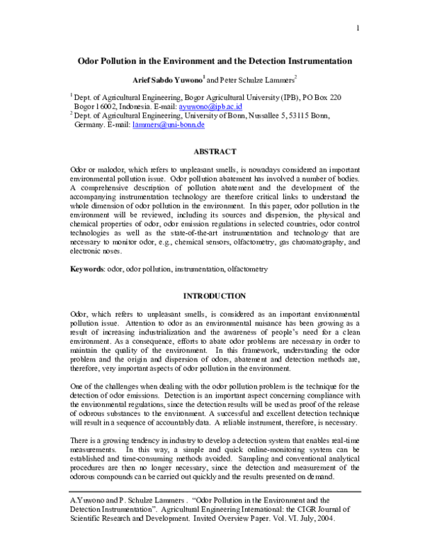 (PDF) Odor pollution in the environment and the detection instrumentation