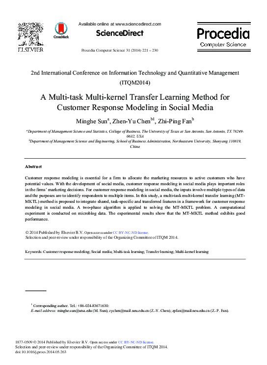 (PDF) A Multi-task Multi-kernel Transfer Learning Method for Customer Response Modeling in ...