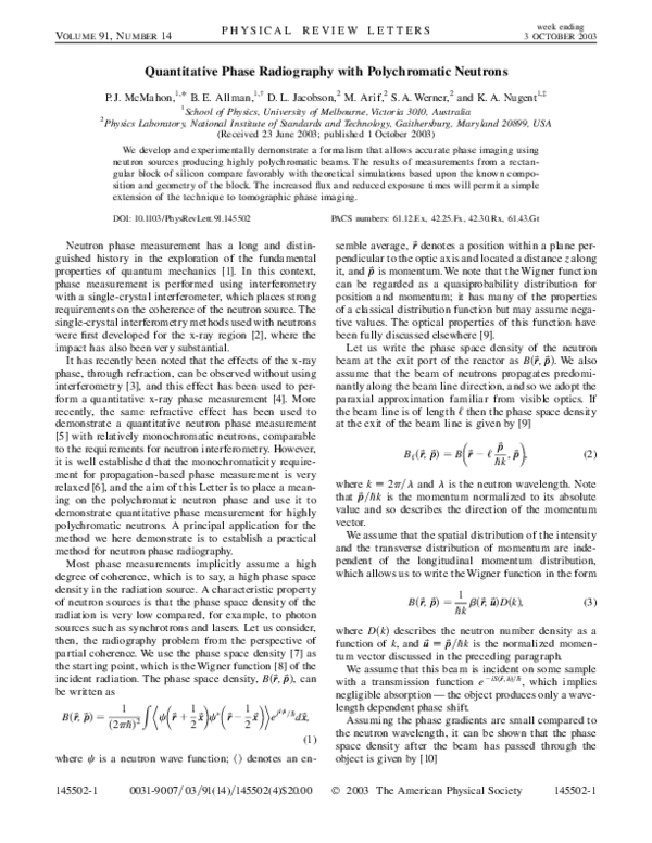 (PDF) Quantitative Phase Radiography with Polychromatic Neutrons