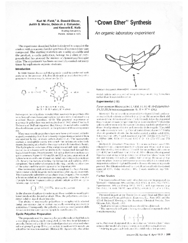(PDF) Crown ether" synthesis: An organic laboratory experiment