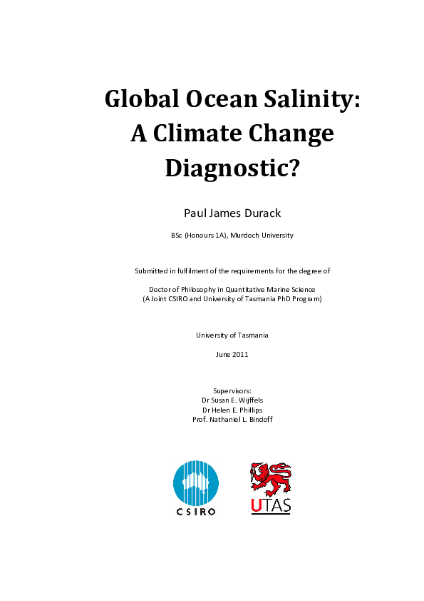 (PDF) Global ocean salinity: A climate change diagnostic?
