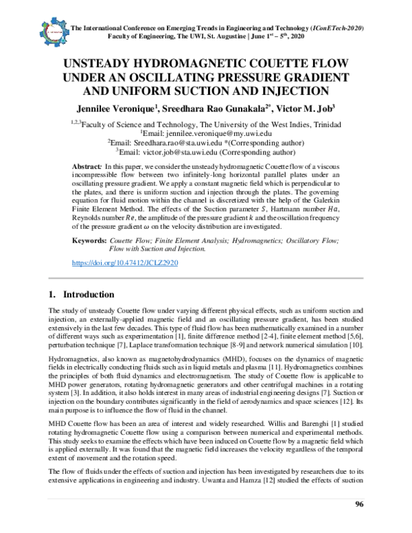 (PDF) Unsteady Hydromagnetic Couette Flow Under an Oscillating Pressure Gradient and Uniform ...