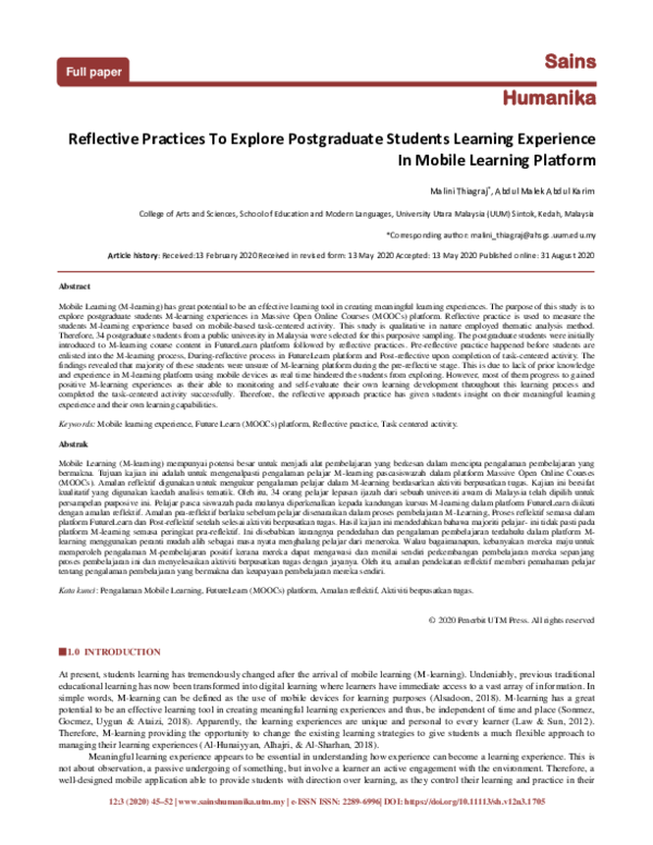 (PDF) Reflective Practices To Explore Postgraduate Students Learning Experience In Mobile ...