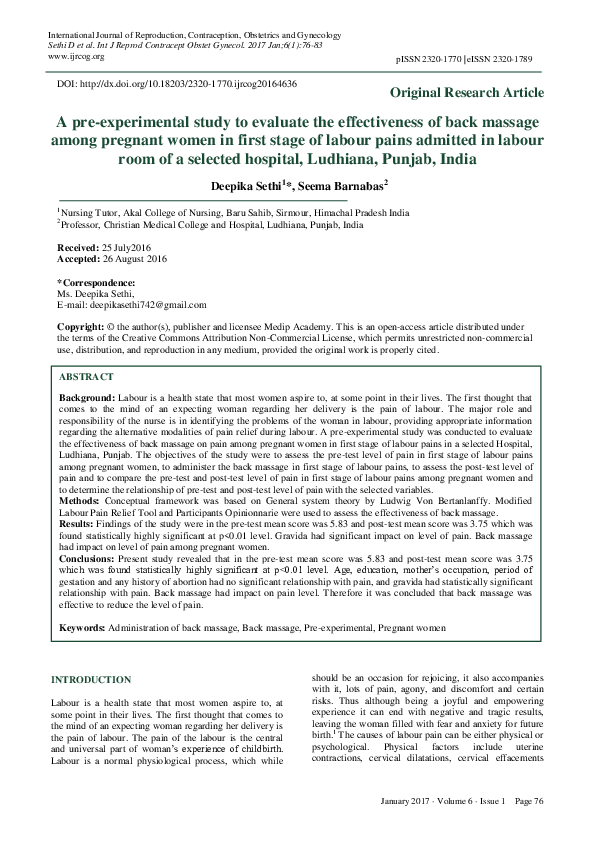 (PDF) A pre-experimental study to evaluate the effectiveness of back ...