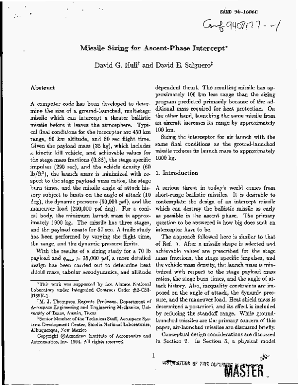 (PDF) Missile sizing for ascent-phase intercept