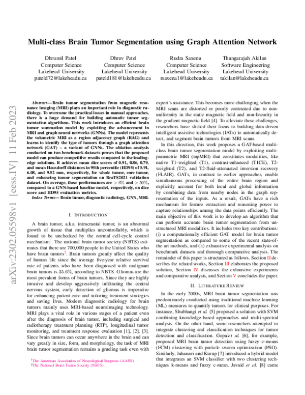 (PDF) Multi-class Brain Tumor Segmentation using Graph Attention Network | Dhrumil Patel ...