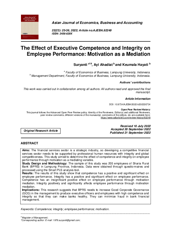 (PDF) The Effect of Executive Competence and Integrity on Employee ...