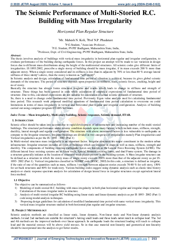 (PDF) The Seismic Performance of Multi storied RC Building with Mass Irregularity
