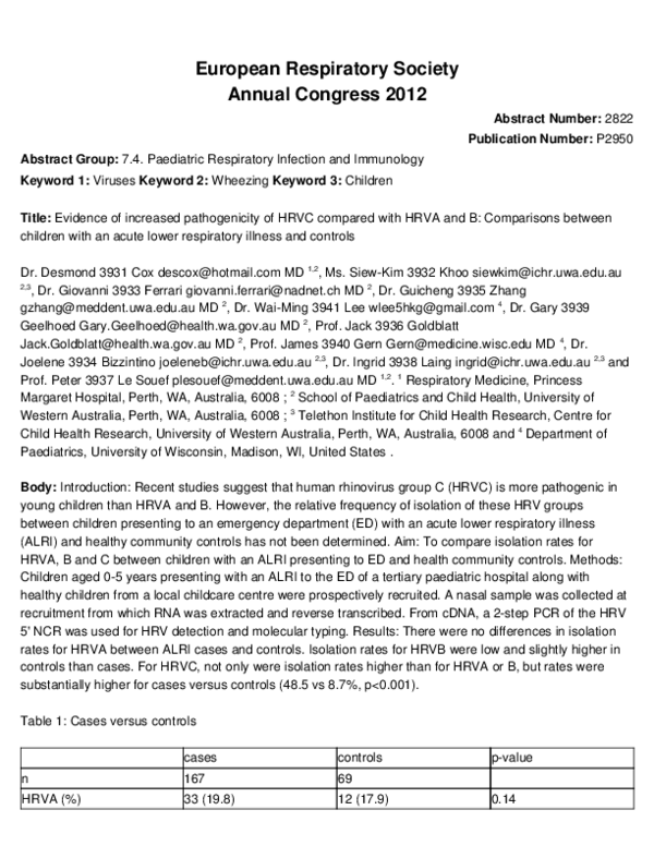 (PDF) Evidence of increased pathogenicity of HRVC compared with HRVA ...