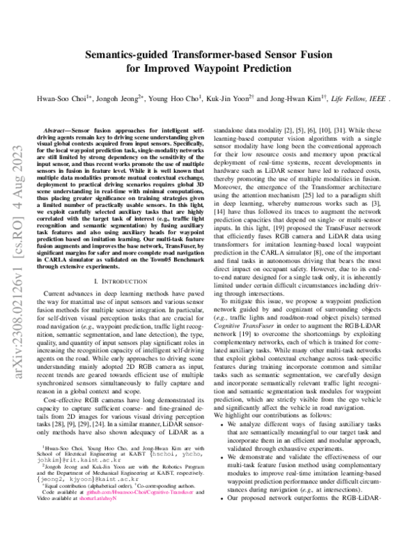 Pdf Semantics Guided Transformer Based Sensor Fusion For Improved Waypoint Prediction 9290