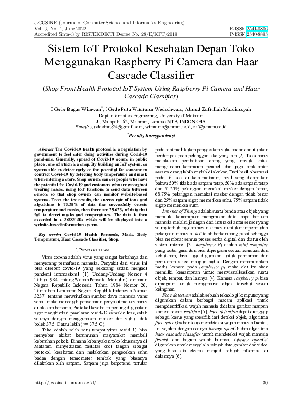 (PDF) Sistem IoT Protokol Kesehatan Depan Toko Menggunakan Raspberry Pi Camera dan Haar Cascade ...
