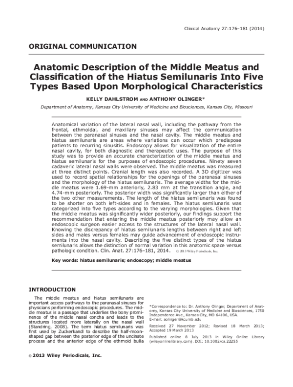 (PDF) Anatomic description of the middle meatus and classification of ...