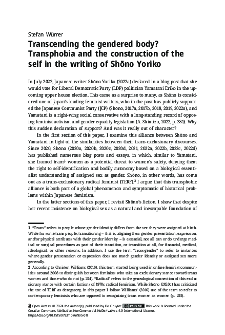 (PDF) Transcending the Gendered Body? Transphobia and the construction ...