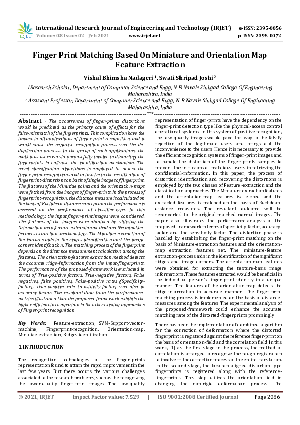 (PDF) Finger Print Matching Based On Miniature and Orientation Map Feature Extraction
