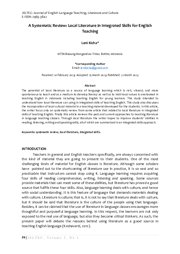 (PDF) A Systematic Review: Local Literature in Integrated Skills for ...