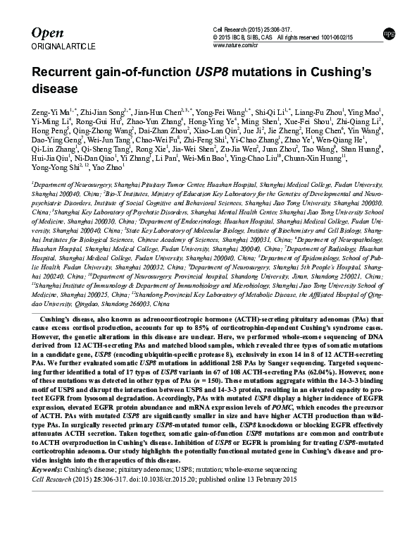 (PDF) Recurrent gain-of-function USP8 mutations in Cushing's disease ...