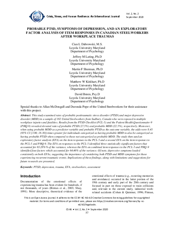 (PDF) Probable PTSD, Symptoms of Depression, and an Exploratory Factor ...