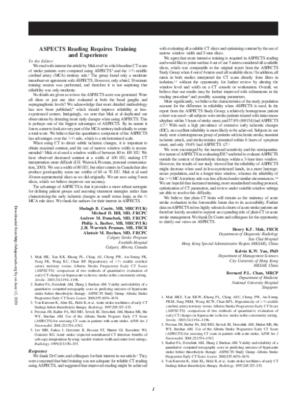 (PDF) ASPECTS Reading Requires Training and Experience