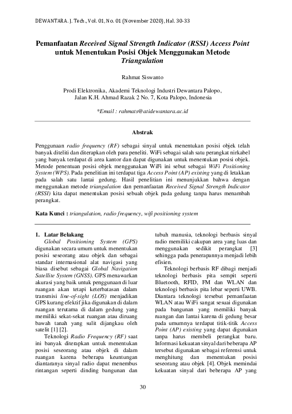 (PDF) Pemanfaatan Received Signal Strength Indicator (RSSI) Access ...