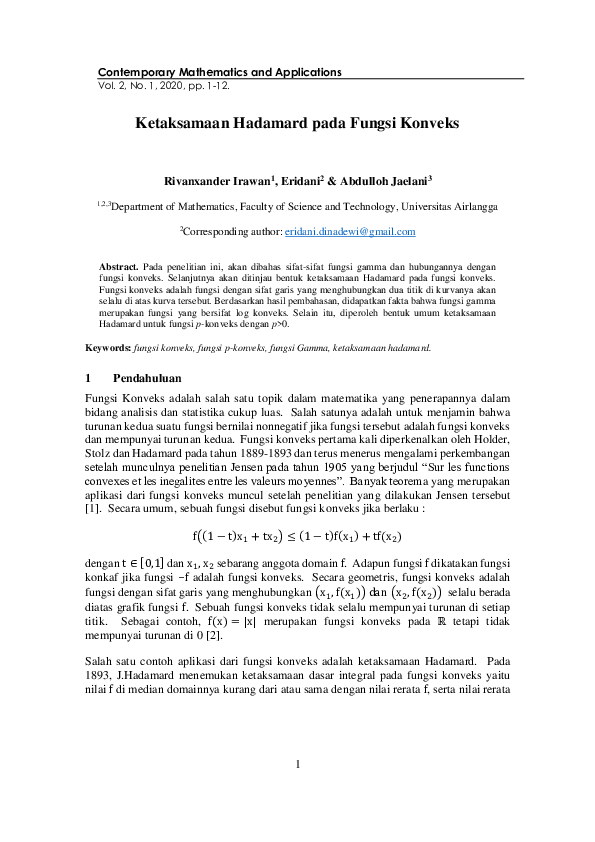 (PDF) Ketaksamaan Hadamard pada Fungsi Konveks