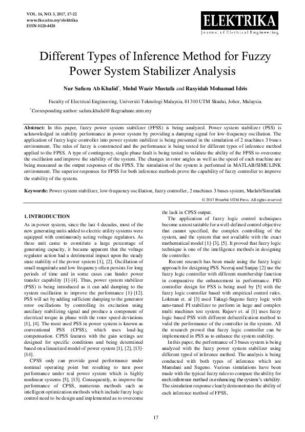 (PDF) Different Types of Inference Method for Fuzzy Power System Stabilizer Analysis