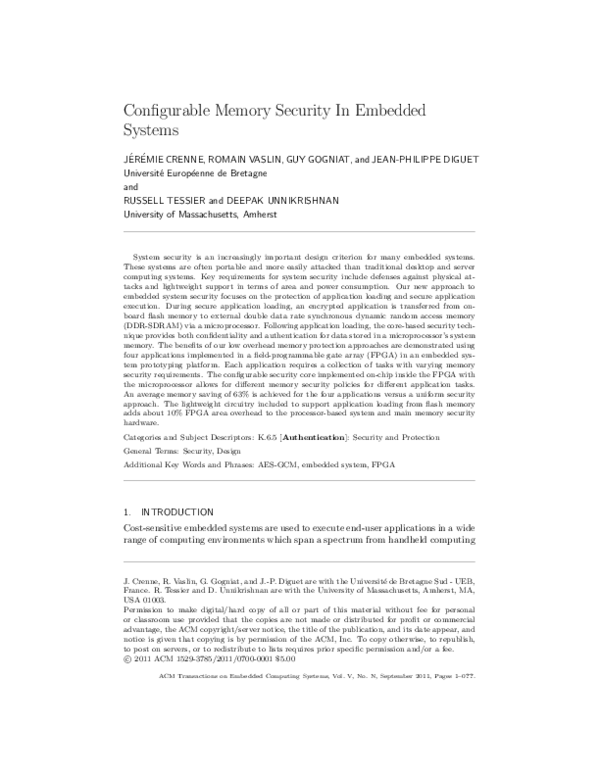 (PDF) Configurable memory security in embedded systems