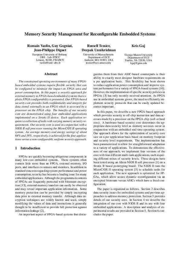 Pdf Memory Security Management For Reconfigurable Embedded Systems 9019