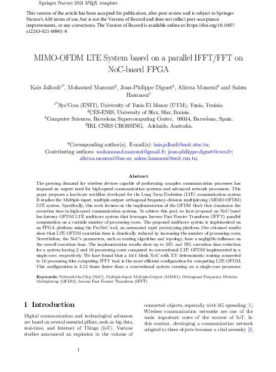 Pdf Mimo Ofdm Lte System Based On A Parallel Ifftfft On Noc Based Fpga