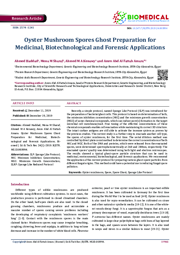 (PDF) Oyster Mushroom Spores: Medicinal & Forensic Uses