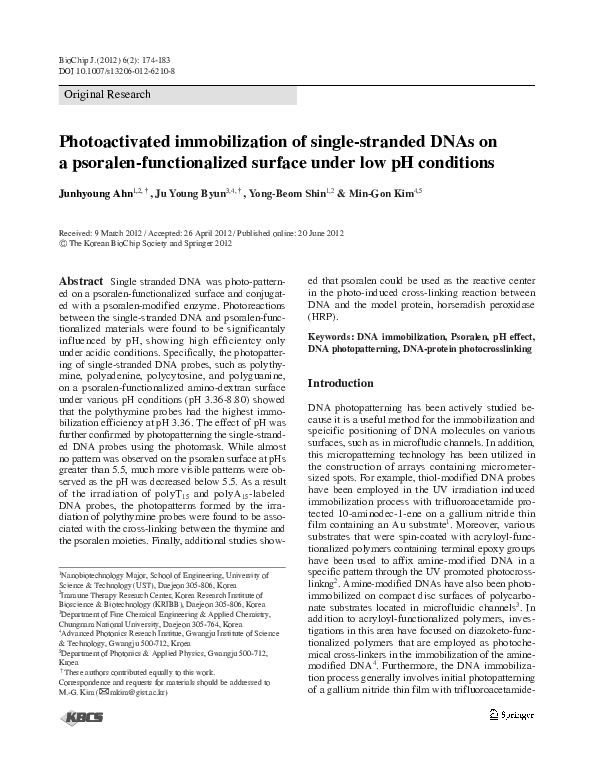 (PDF) Photoactivated immobilization of single-stranded DNAs on a ...
