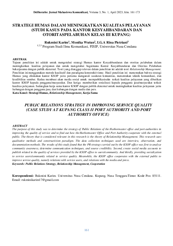 (PDF) Strategi Humas Dalam Meningkatkan Kualitas Pelayanan | Monika ...