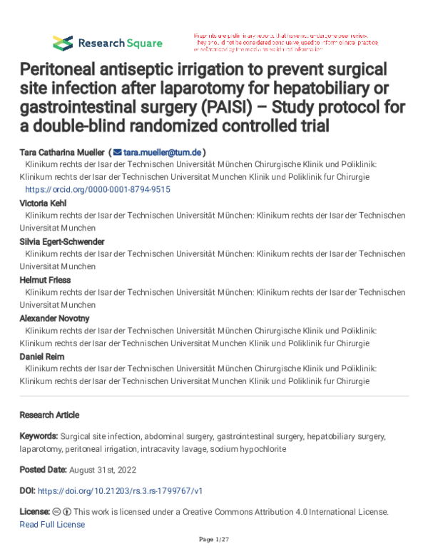 (PDF) Peritoneal antiseptic irrigation to prevent surgical site ...