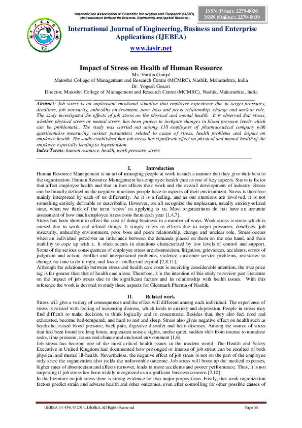 (PDF) Impact of Stress on Health of Human Resource