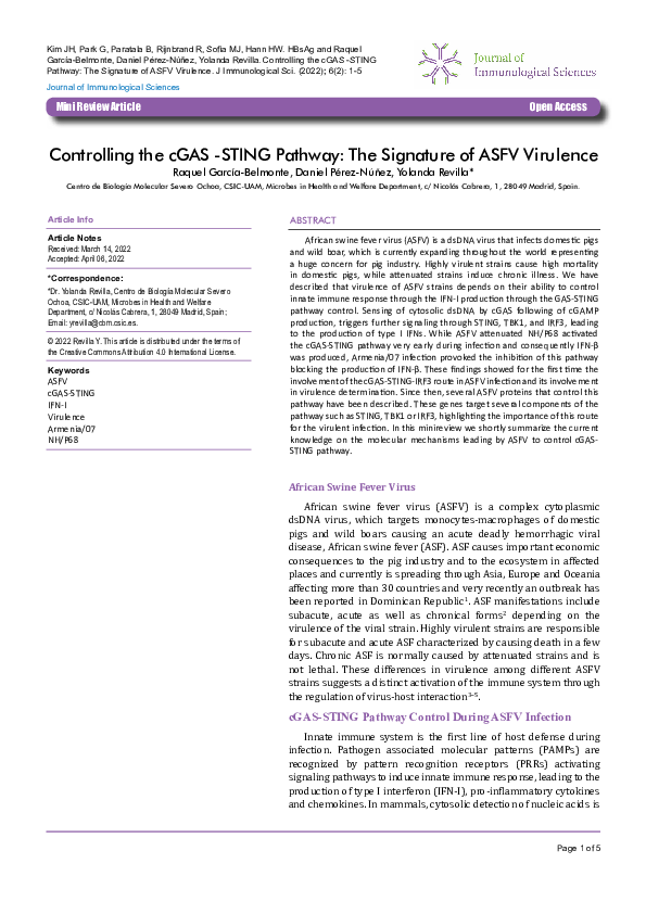 (PDF) ASFV and cGAS-STING Pathway in Virulence
