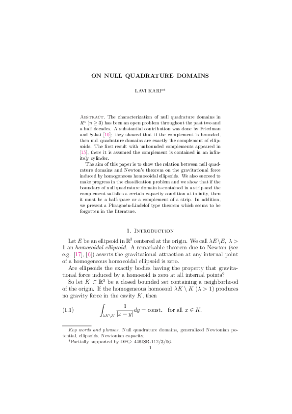 (PDF) On Null Quadrature Domains