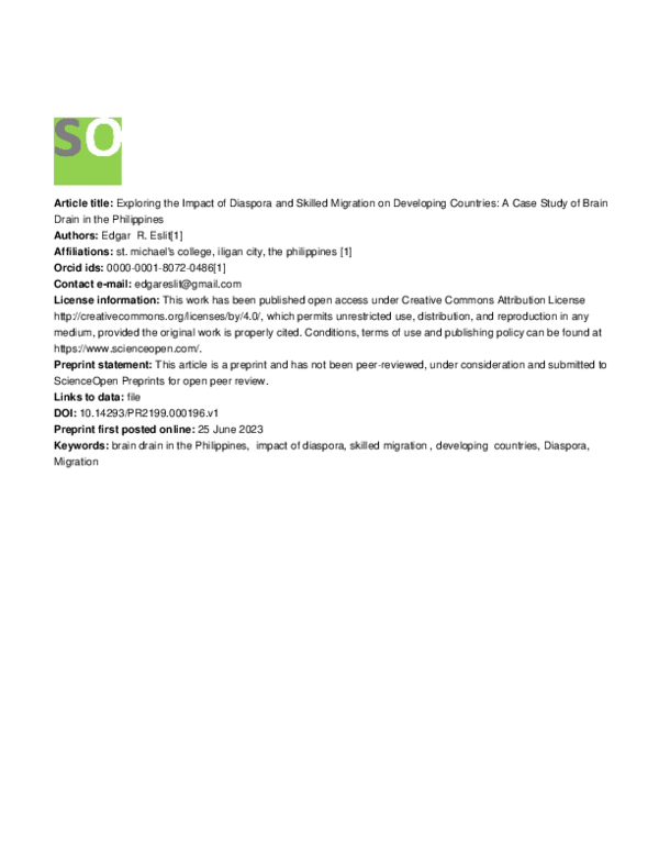 (PDF) Exploring the Impact of Diaspora and Skilled Migration on ...