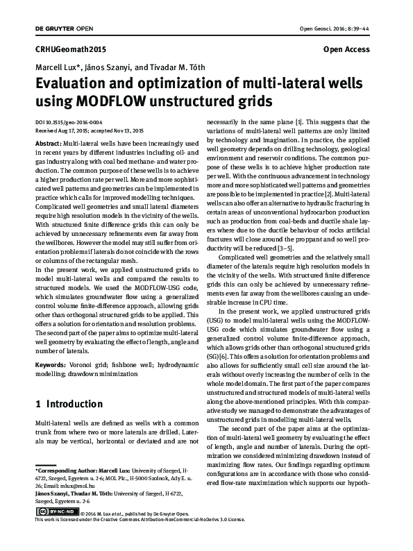 (PDF) Evaluation and optimization of multi-lateral wells using MODFLOW ... (PDF) Evaluation and optimization of multi-lateral wells using MODFLOW ...