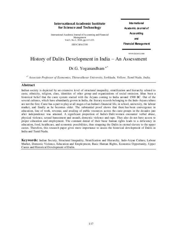 (PDF) History of Dalits Development in India -An Assessment